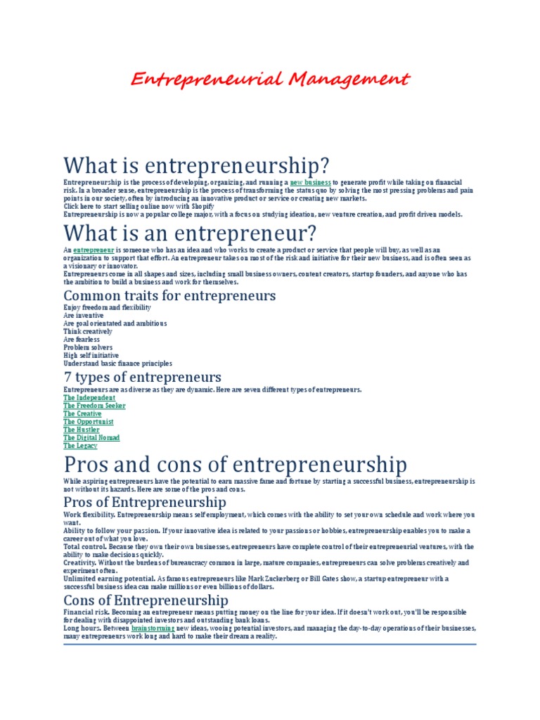 Entrepreneurial Management | PDF