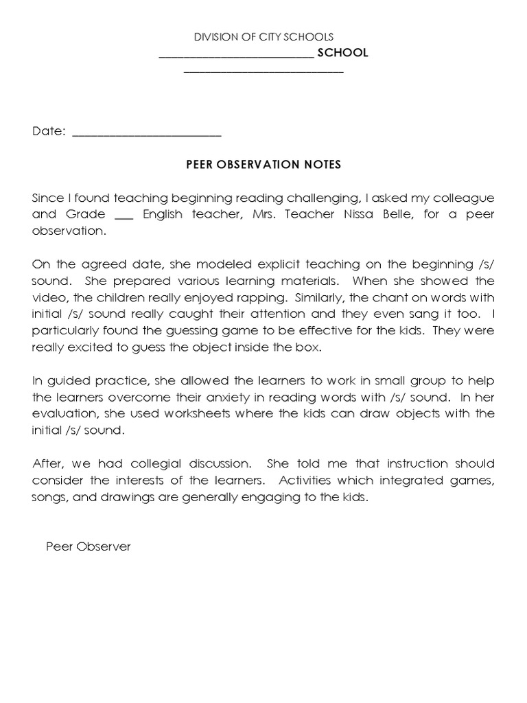 Peer Observation Notes | PDF