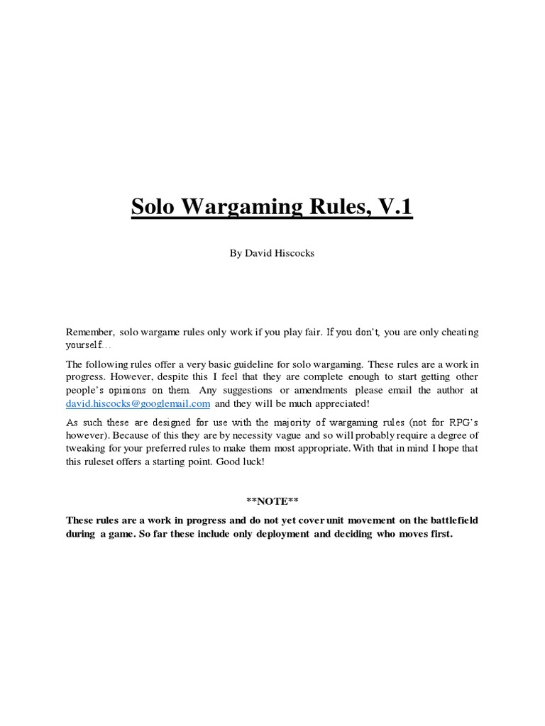 Solo Wargaming Basics Guide | PDF