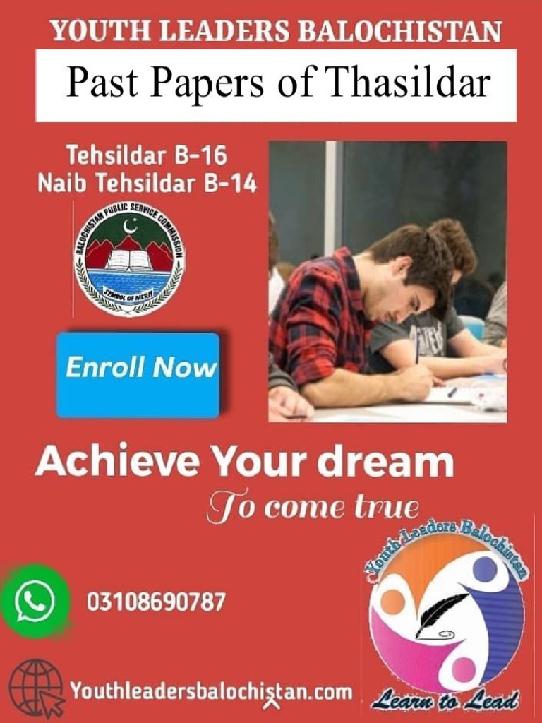 BPSC Tehsildar Past Papers by Youth Leaders Balochistan | PDF