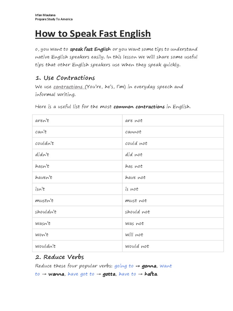 Tips for Speaking English Fast | PDF