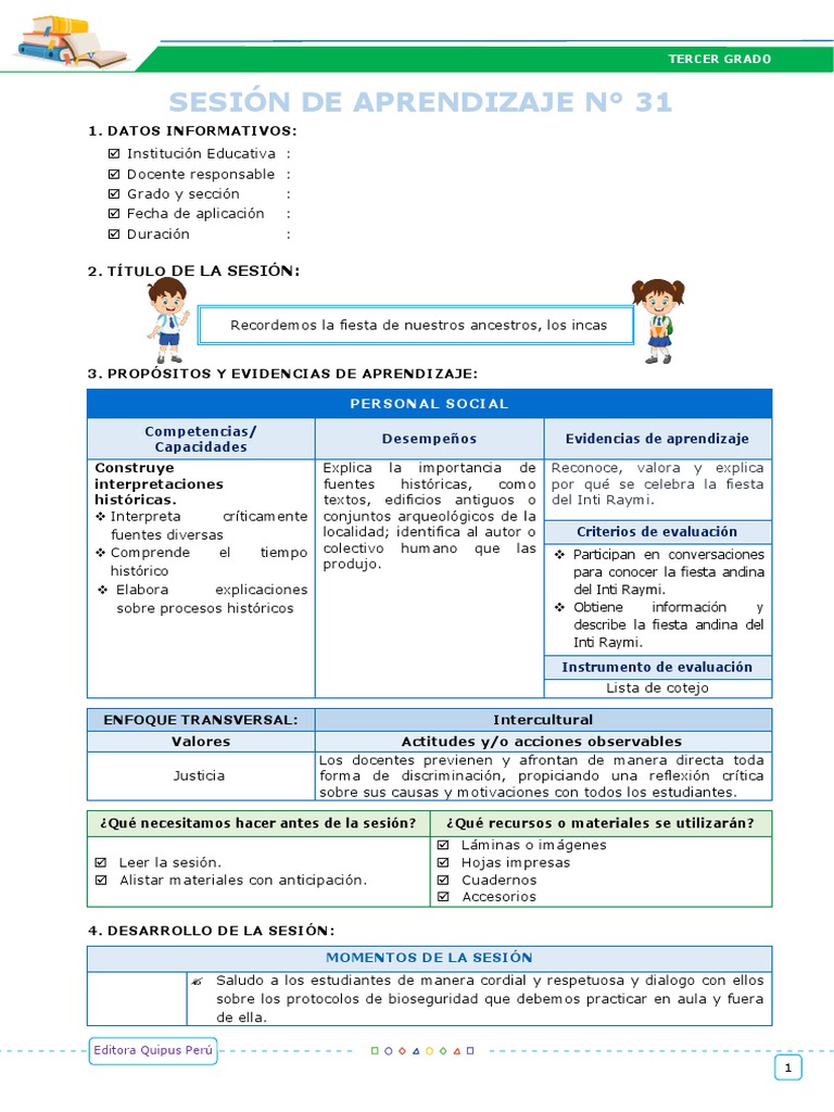 Sesiones de Aprendizaje - EDA IV Semana 4 - Editora Quipus Perú-1 | PDF | Ciencias sociales ...