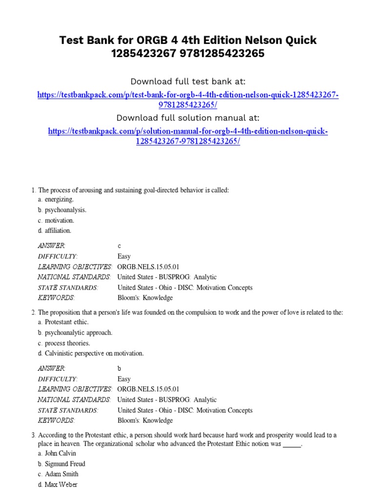ORGB 4 4th Edition Nelson Test Bank 1 | PDF