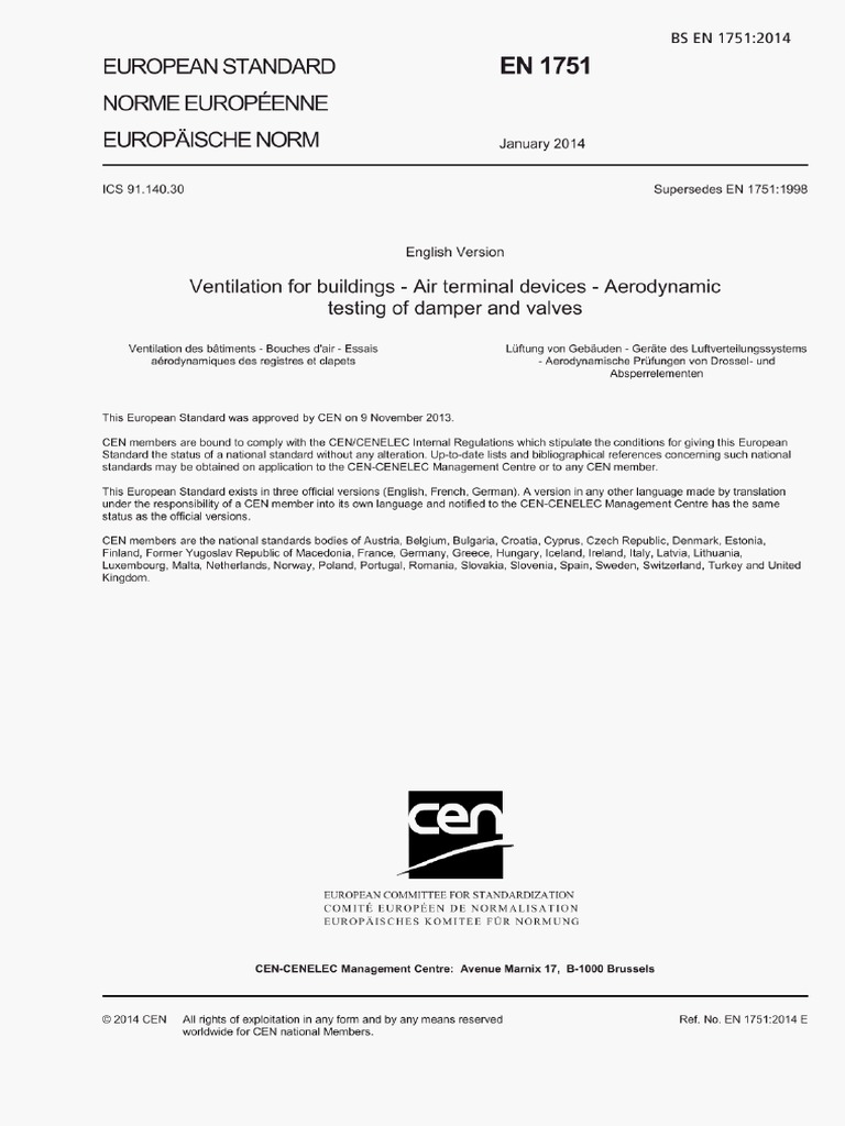 BS EN 1751 2014 Ventilation For Buldings Air Terminal Devices ...