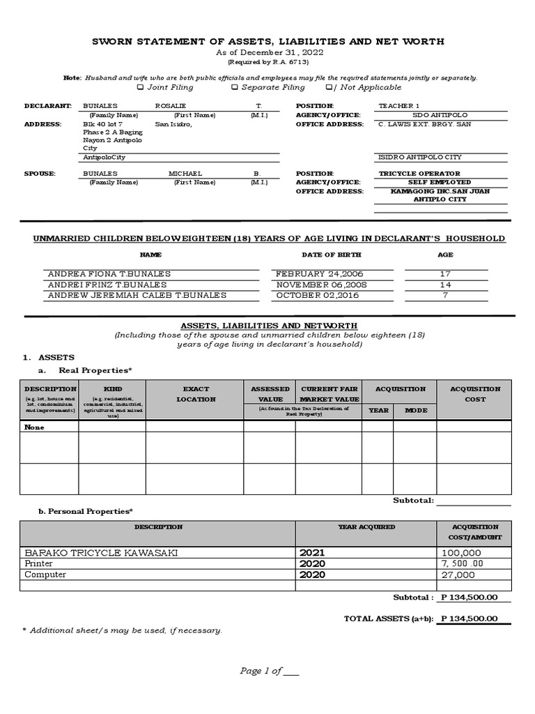 2021 Saln Form Rosalie | PDF