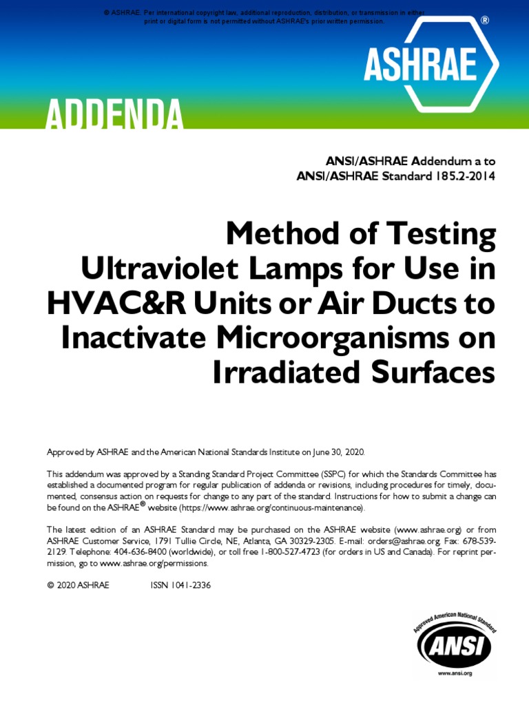 ASHRAE STD 185-2 2014 Method of Testing Ultraviolet Lamps For Use in ...