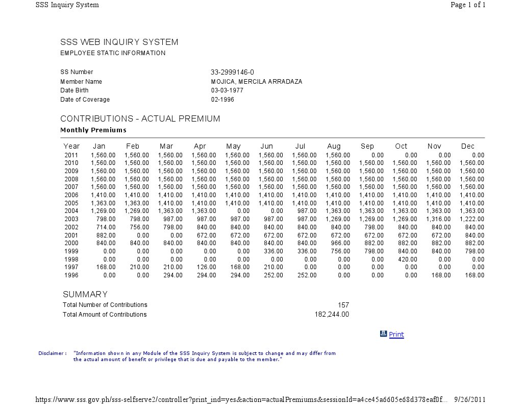 SSS Employee Contribution Summary | PDF