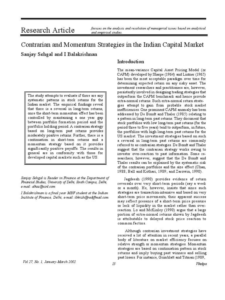 Contrarian and Momentum Strategies | Download Free PDF | Investment ...