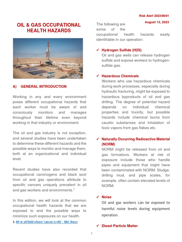 Occupational Health Hazards Risk Alert - August 2023 | PDF