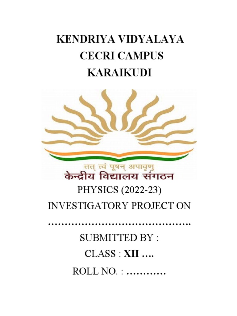 Physics Investigatory Project Class 12 Front Pages | PDF