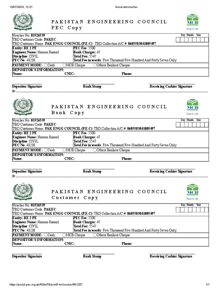 Generate Voucher | PDF | Cheque | Banks