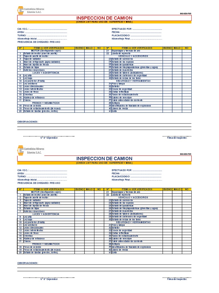 Check List Camion | PDF | Camión | Vehículos terrestres