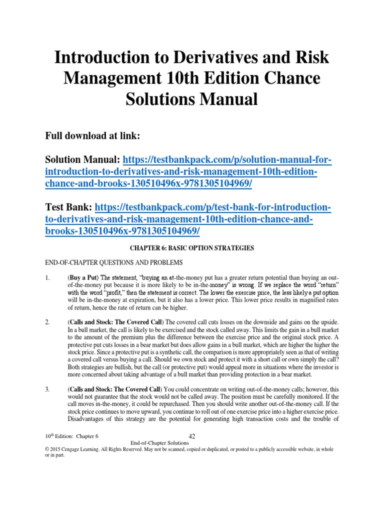 Introduction To Derivatives and Risk Management 10th Edition Chance ...