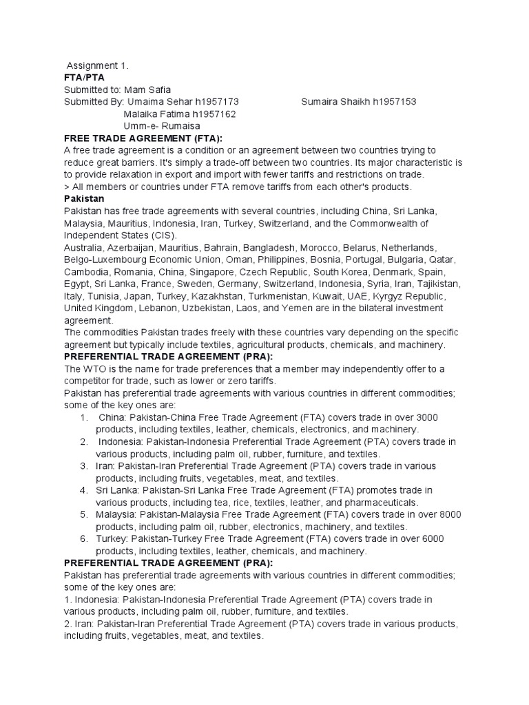 Pakistan's FTA and PTA Overview | PDF | Finance & Money Management