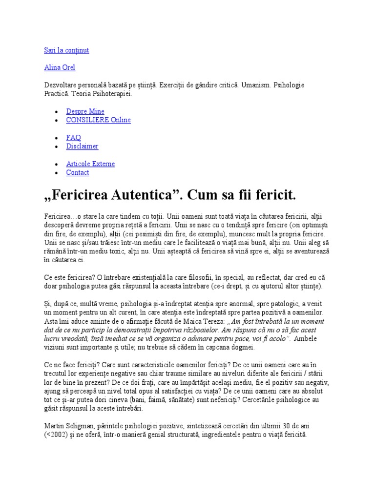 Fericirea Autentica". Cum Sa Fii Fericit. | PDF