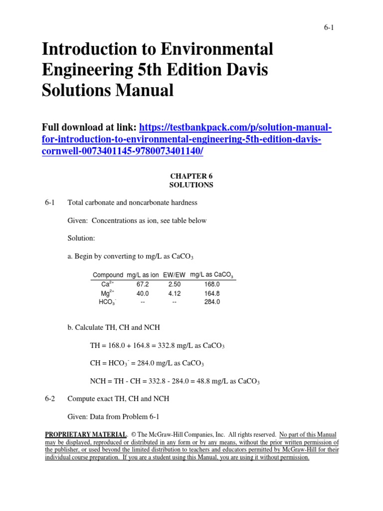 Introduction To Environmental Engineering 5th Edition Davis Solutions ...