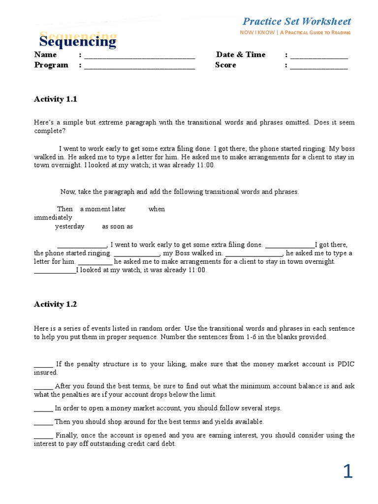 UGE Practice Set - Sequencing Rev 1 | PDF