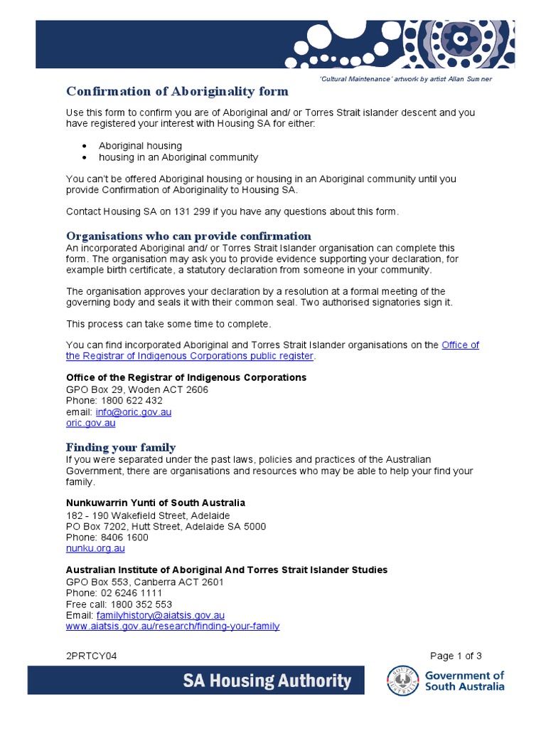 Confirmation of Aboriginality Form | PDF