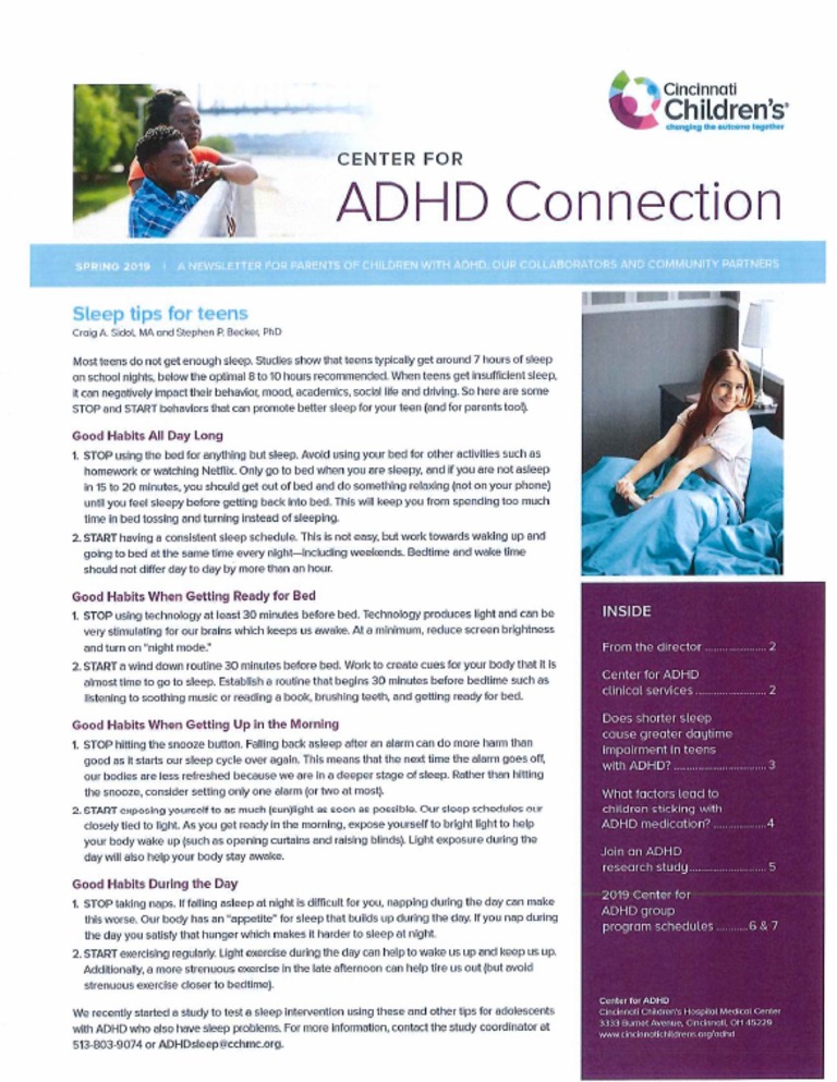 Center For ADHD Sleep Tips For Teens | PDF