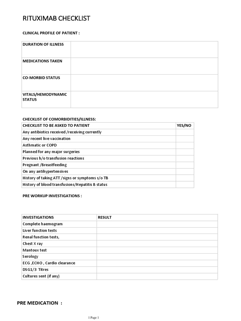 Rituximab Checklist | PDF