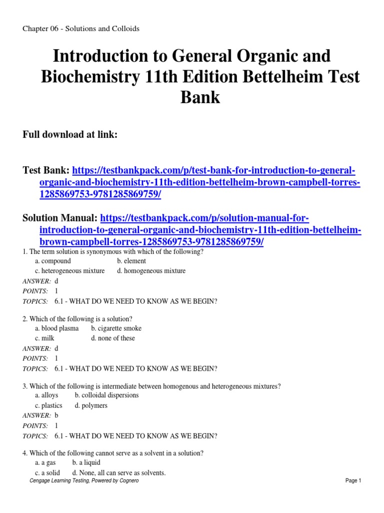Introduction To General Organic and Biochemistry 11th Edition ...