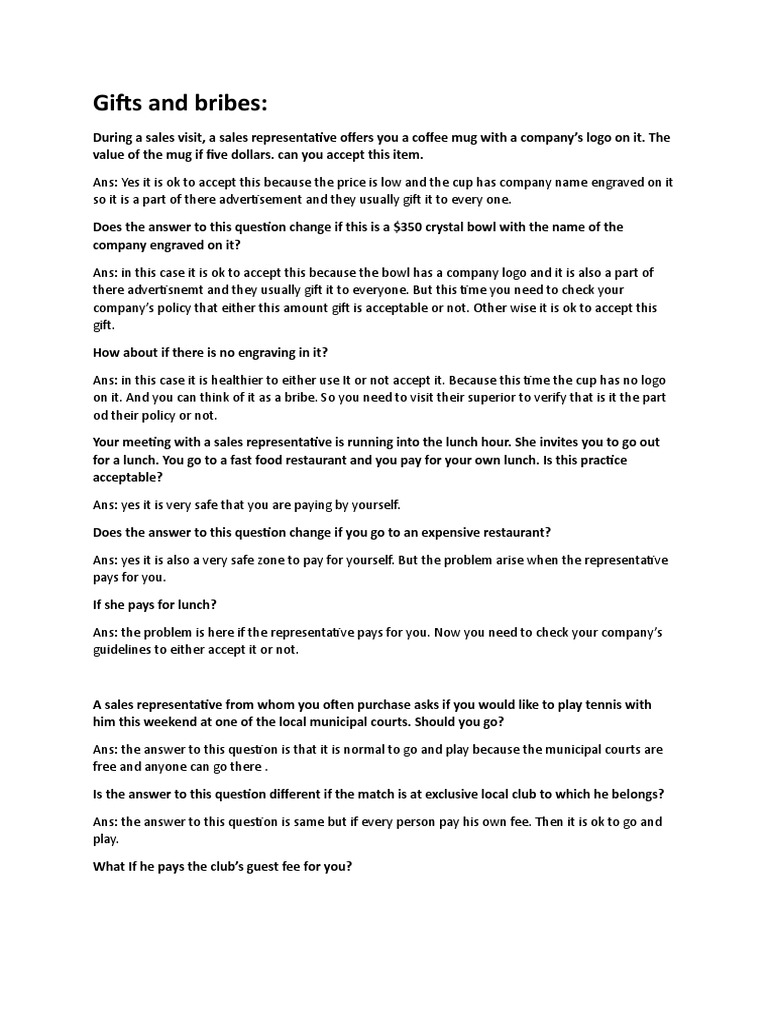 Gifts and Bribes | PDF | Bribery | Business