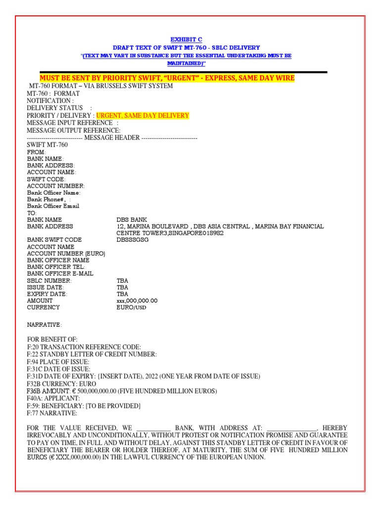 DBS Singapore MT760 VERBIAGE For MXTF PLATFORM | PDF