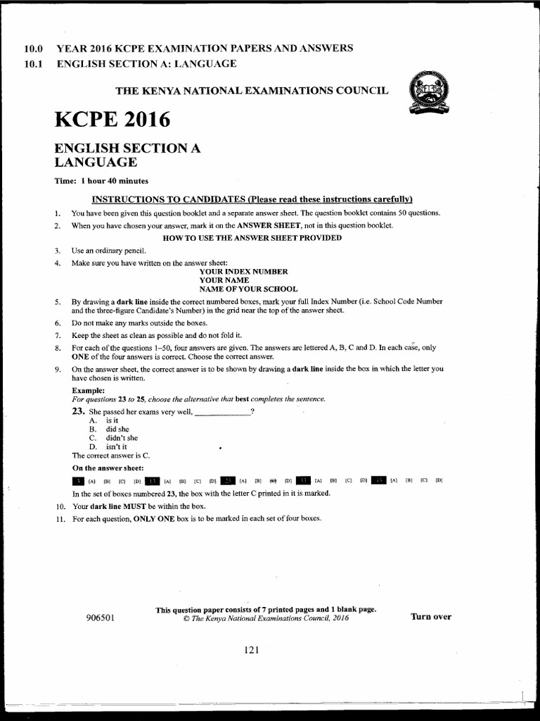 2016 Kcpe English | PDF