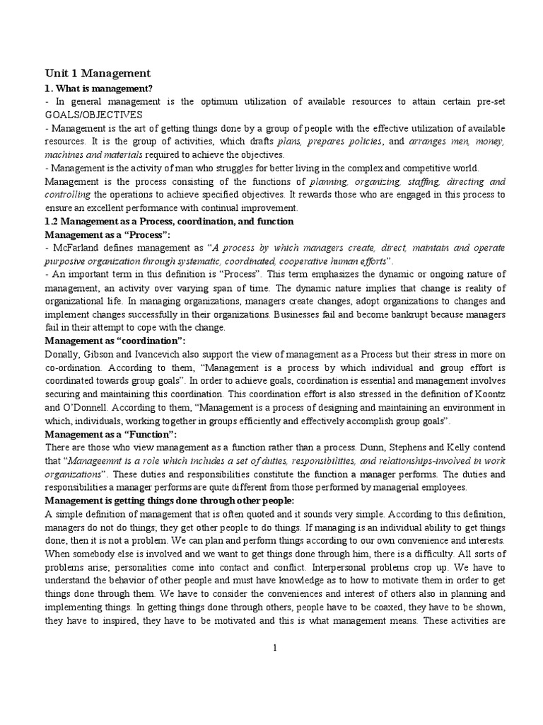 Unit 1 Management | PDF