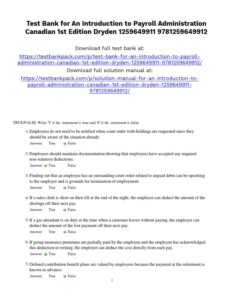 Payroll Canadian 1st Edition Dryden Test Bank 1 | PDF | Business ...