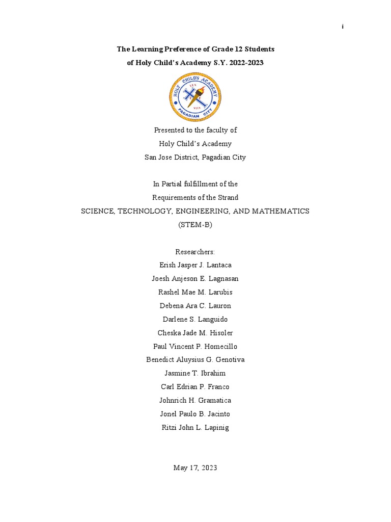 The Learning Preference of Grade 12 Students | PDF | Educational ...