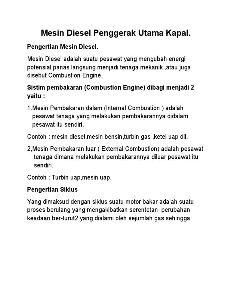 Pemahaman Mesin Diesel untuk Kapal | PDF