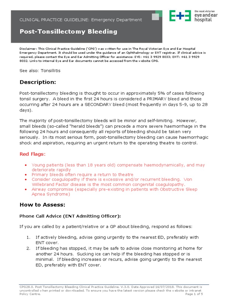 Post Tonsillectomy Bleeding Clinical Practice Guideline | PDF | Bleeding | Systematic Review