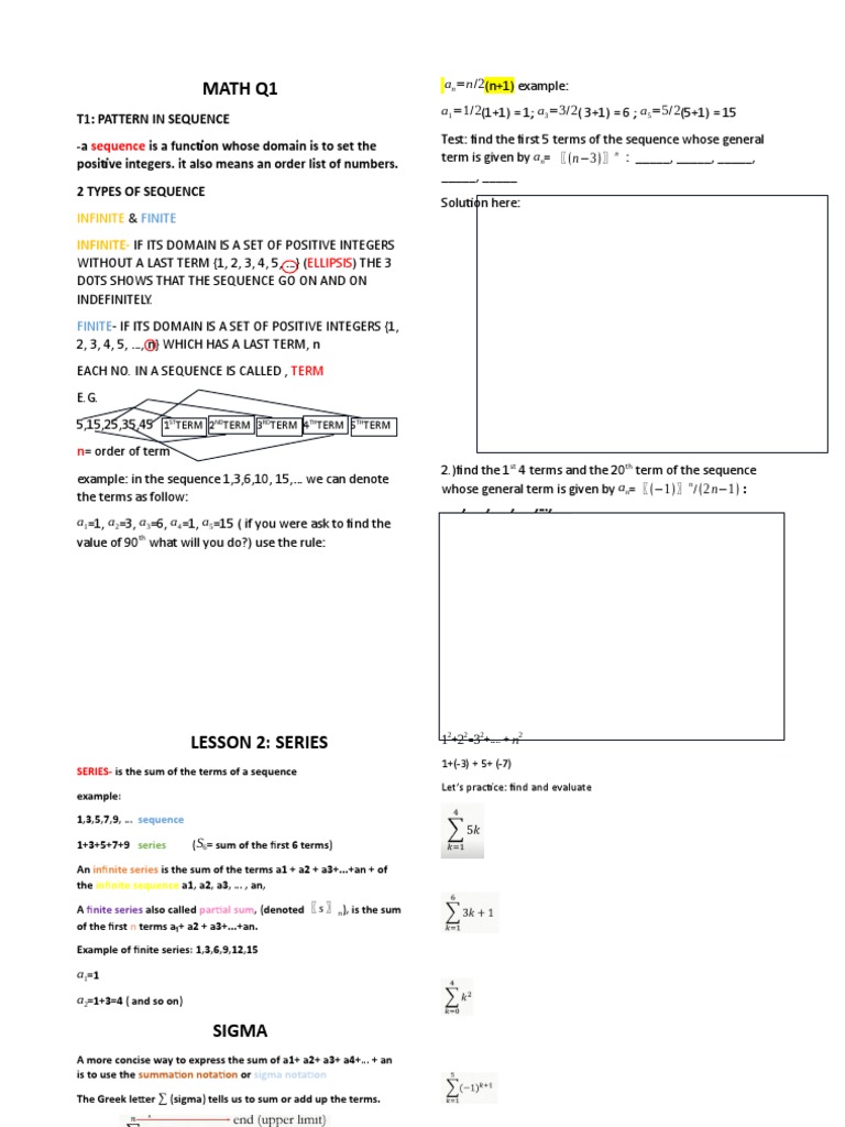 Math Q1 | PDF | Summation | Sequence