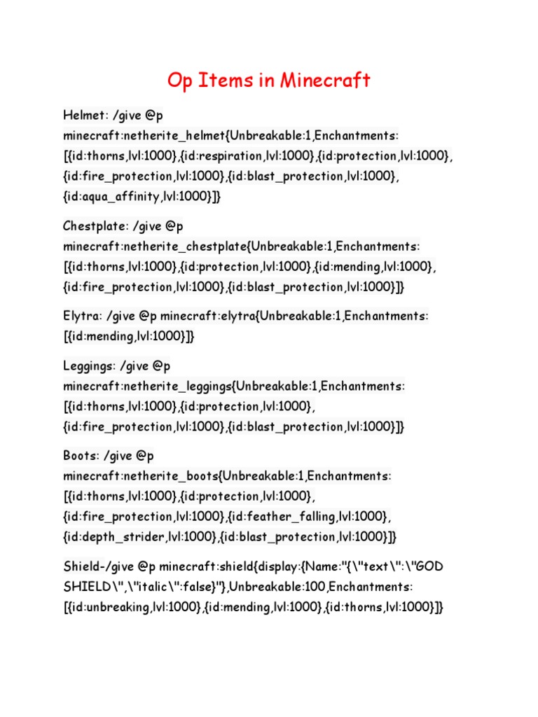 Op Items in Minecraft | PDF