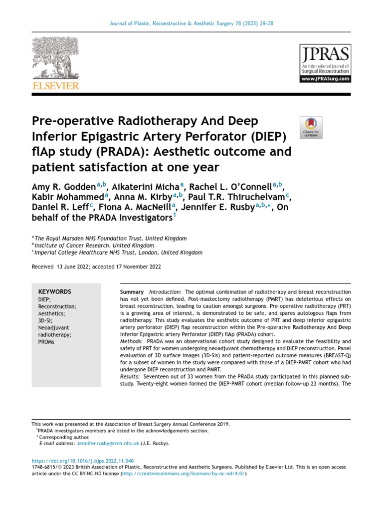 Pre-Operative Radiotherapy and Deep Inferior Epigastric Artery Perforator (DIEP) Flap Study ...
