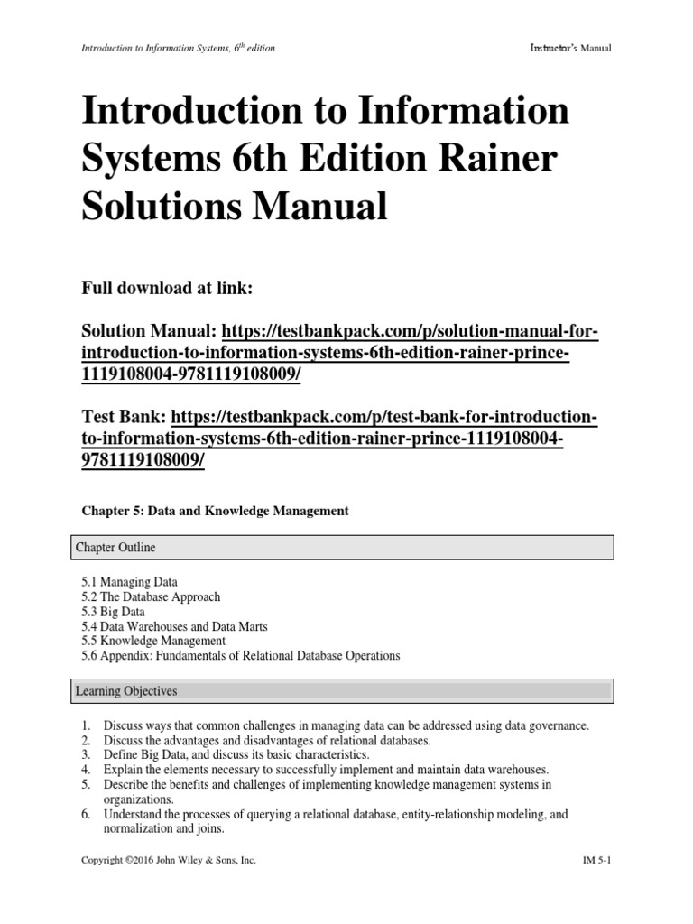 Introduction To Information Systems 6th Edition Rainer Solutions Manual ...