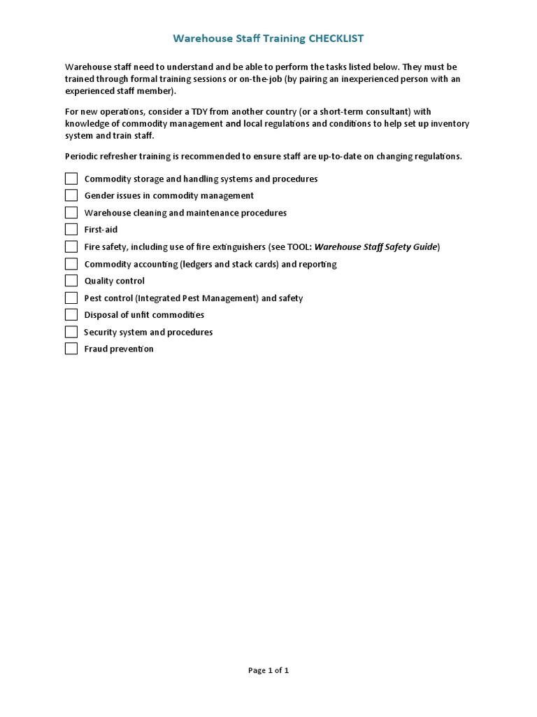 7.2.4 Warehouse Staff Training Checklist | PDF
