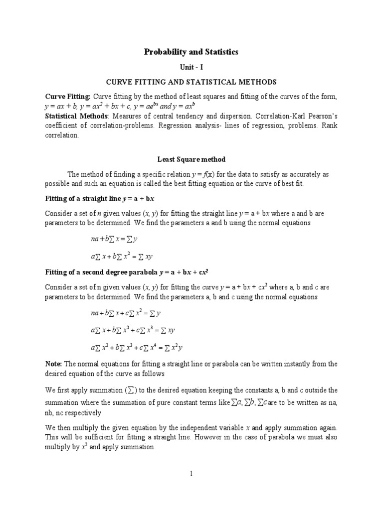 Unit-I Curve Fitting and Statistical Methods | PDF