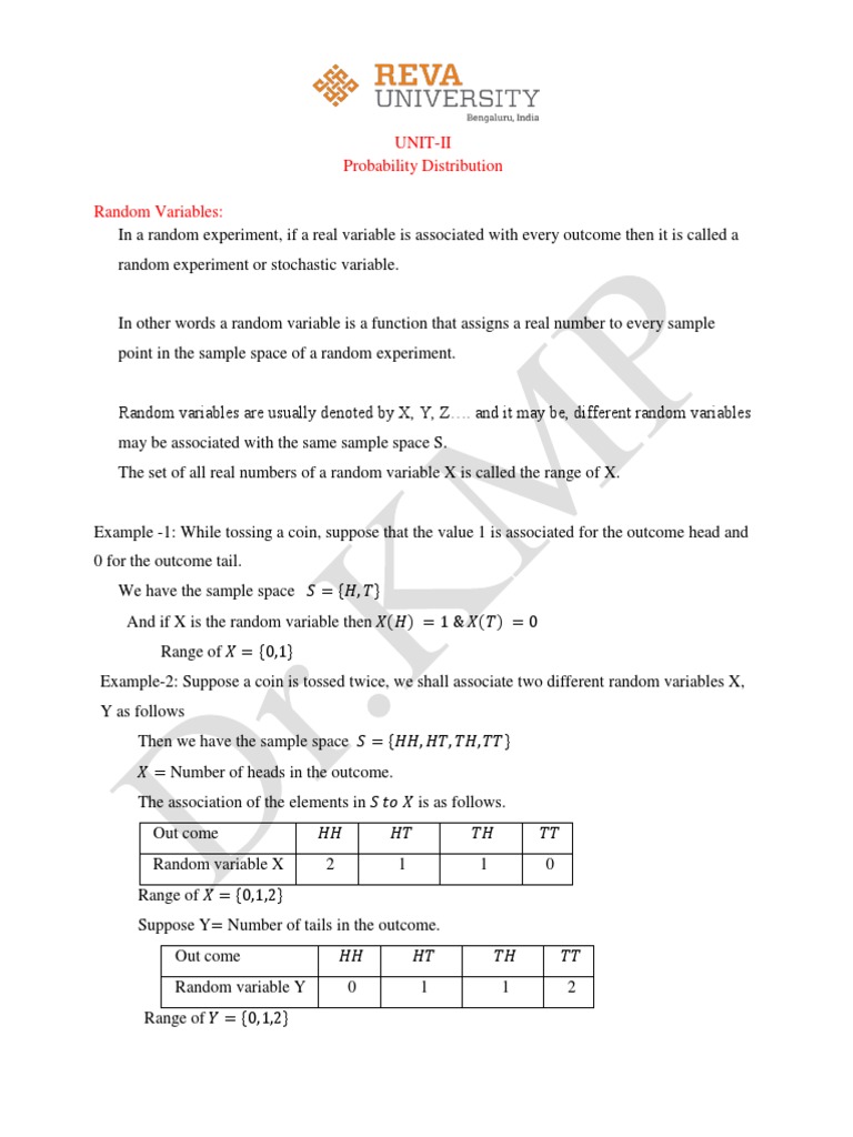 UNIT II Probability Distribution 1 | Download Free PDF | Random Variable | Probability Distribution