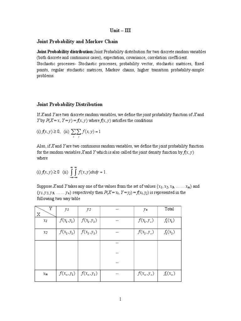 Unit - III Joint Probability Distribution (Full Notes) | PDF | Markov ...