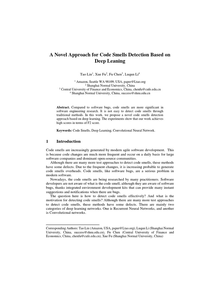 A Novel Approach For Code Smells Detection Based On Deep Learning | PDF ...