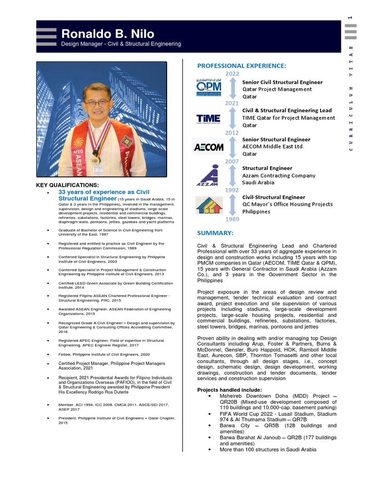 Design Manager - Civil Structural Ronaldo Nilo | PDF