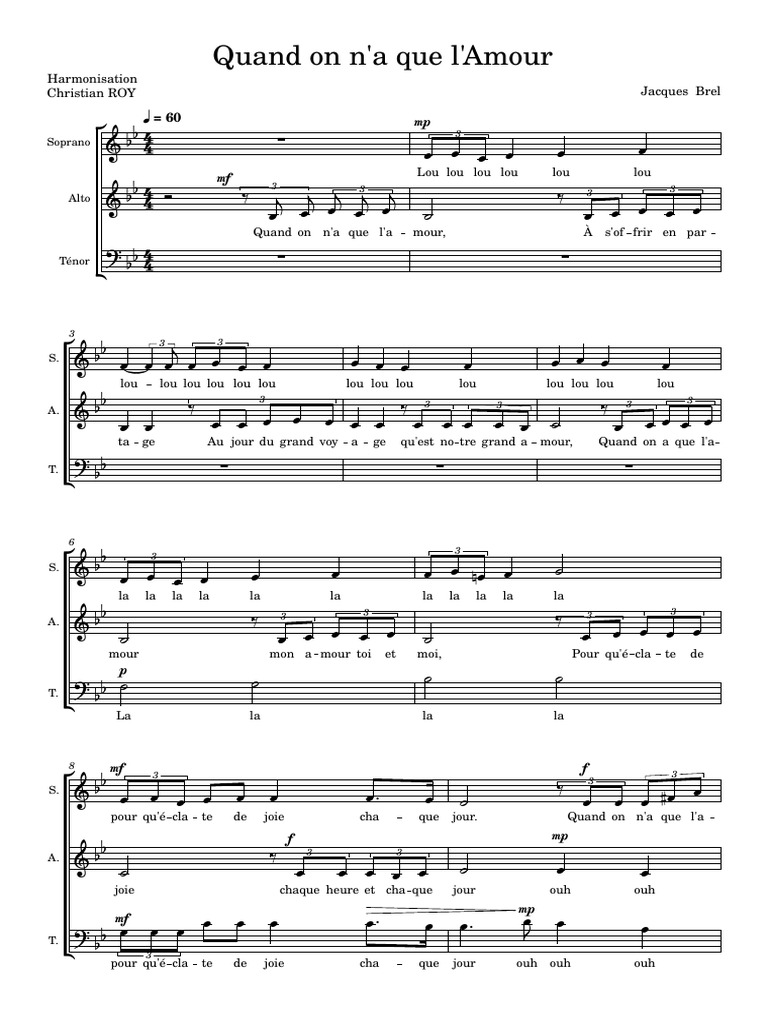 Quand On A Que L'amour - SAB | PDF