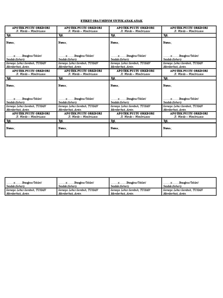 Etiket Obat Minum Untuk Anak | PDF