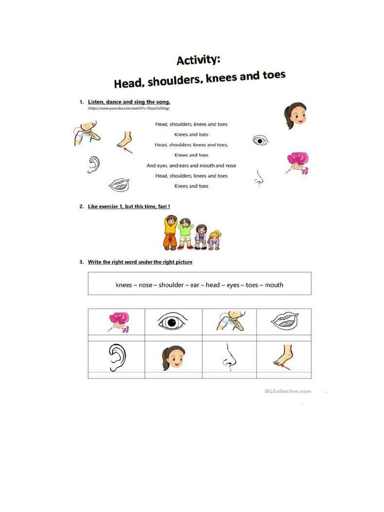 Head and sholders knees and toes worksheet | PDF