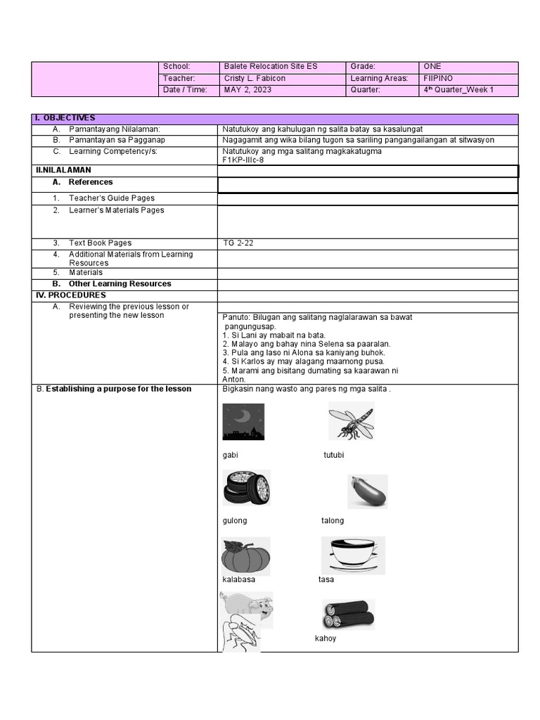 Fiipino WEEK 1 DAY 1 | PDF