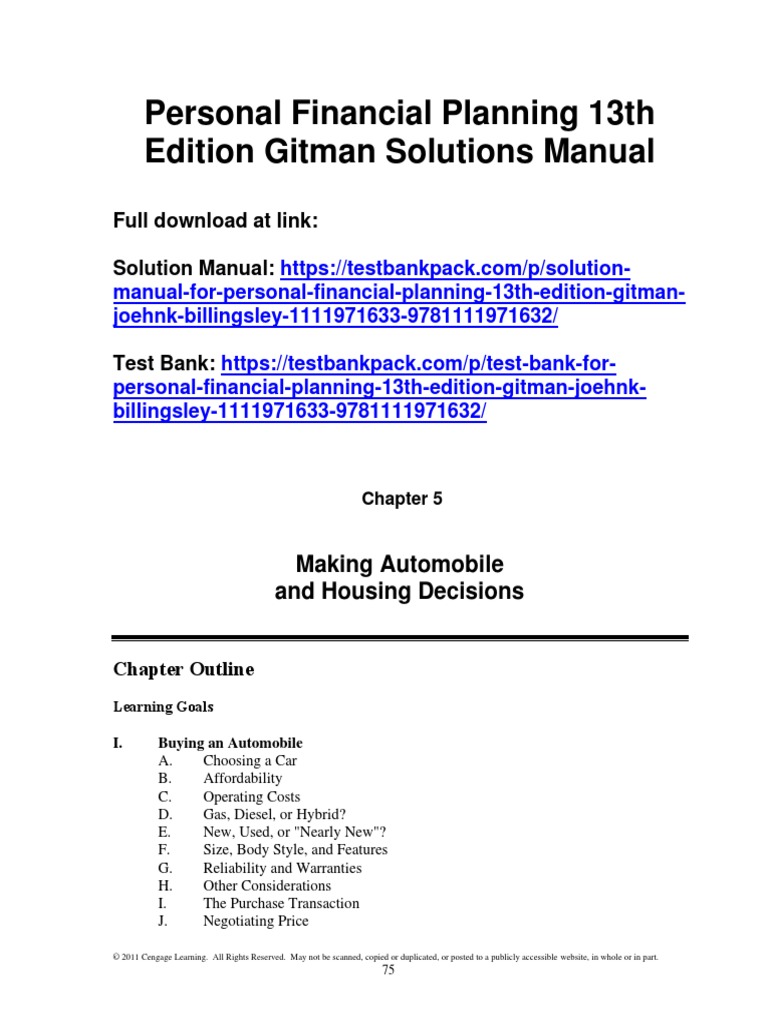 Personal Financial Planning 13th Edition Gitman Solutions Manual 1 | PDF