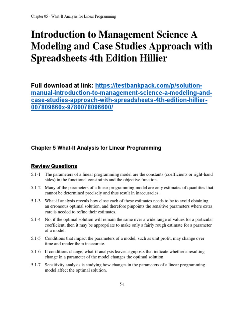 Introduction To Management Science A Modeling and Case Studies Approach ...