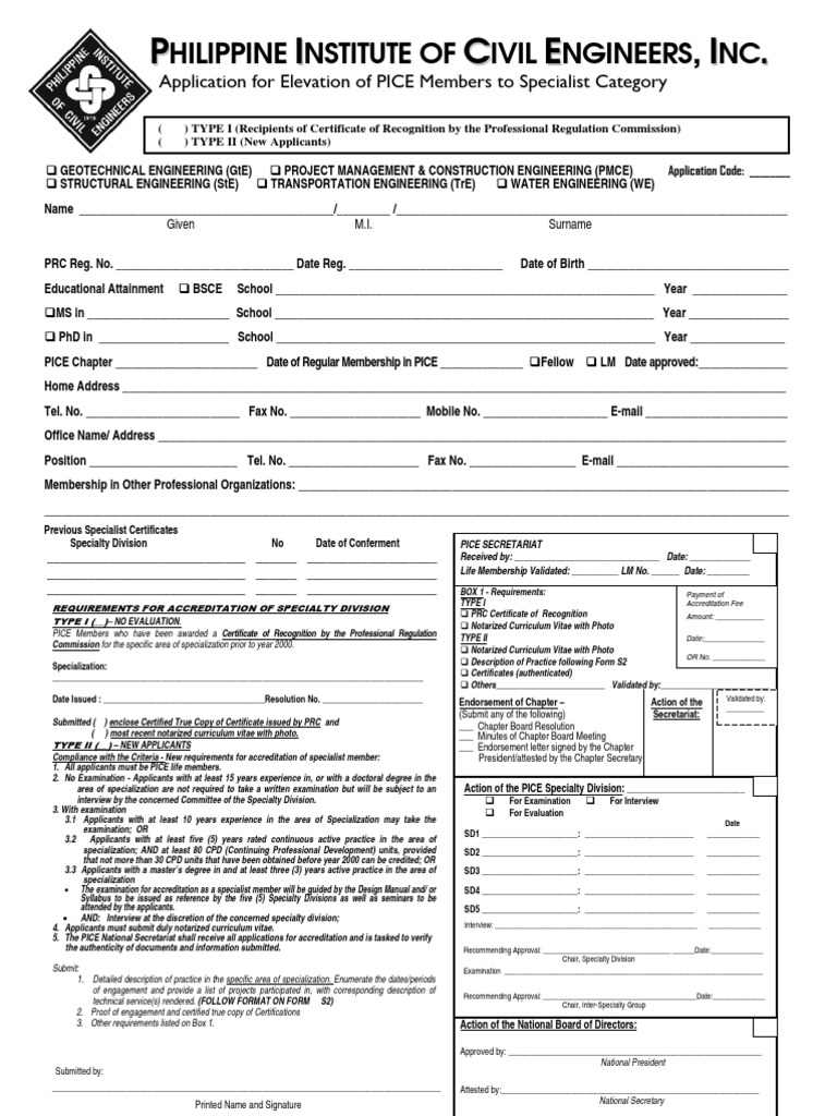 S1 Specialist Application Form | Notary Public | Professional Certification